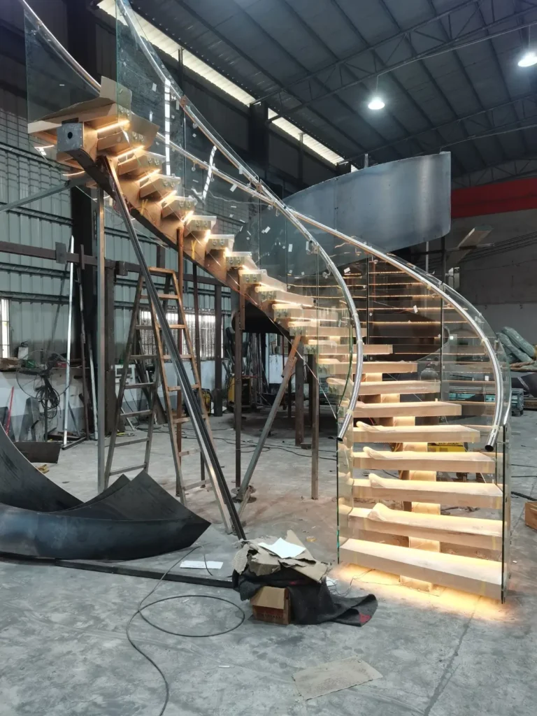 Curved Glass Railing in West Palm Beach, FL | Luxury Staircase Railings